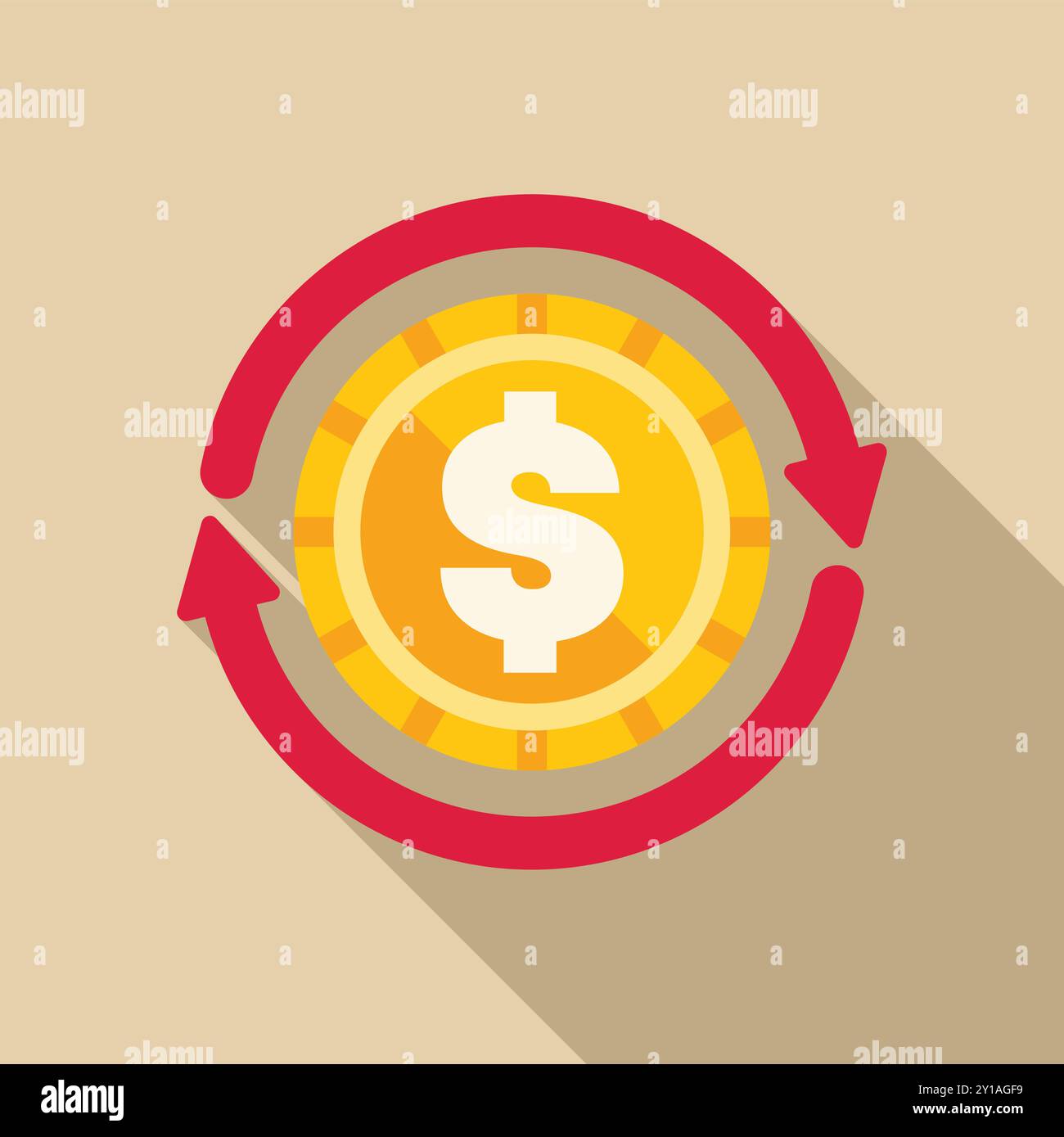 Gold coin with dollar sign rotating with red arrows symbolizing cash ...