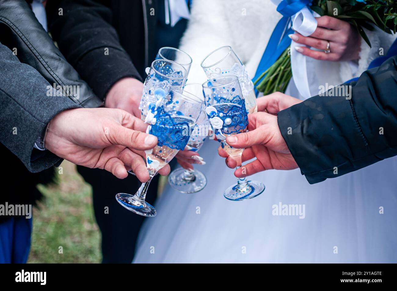 Elegant Wedding Celebration Toast with Decorated Champagne Glasses ...
