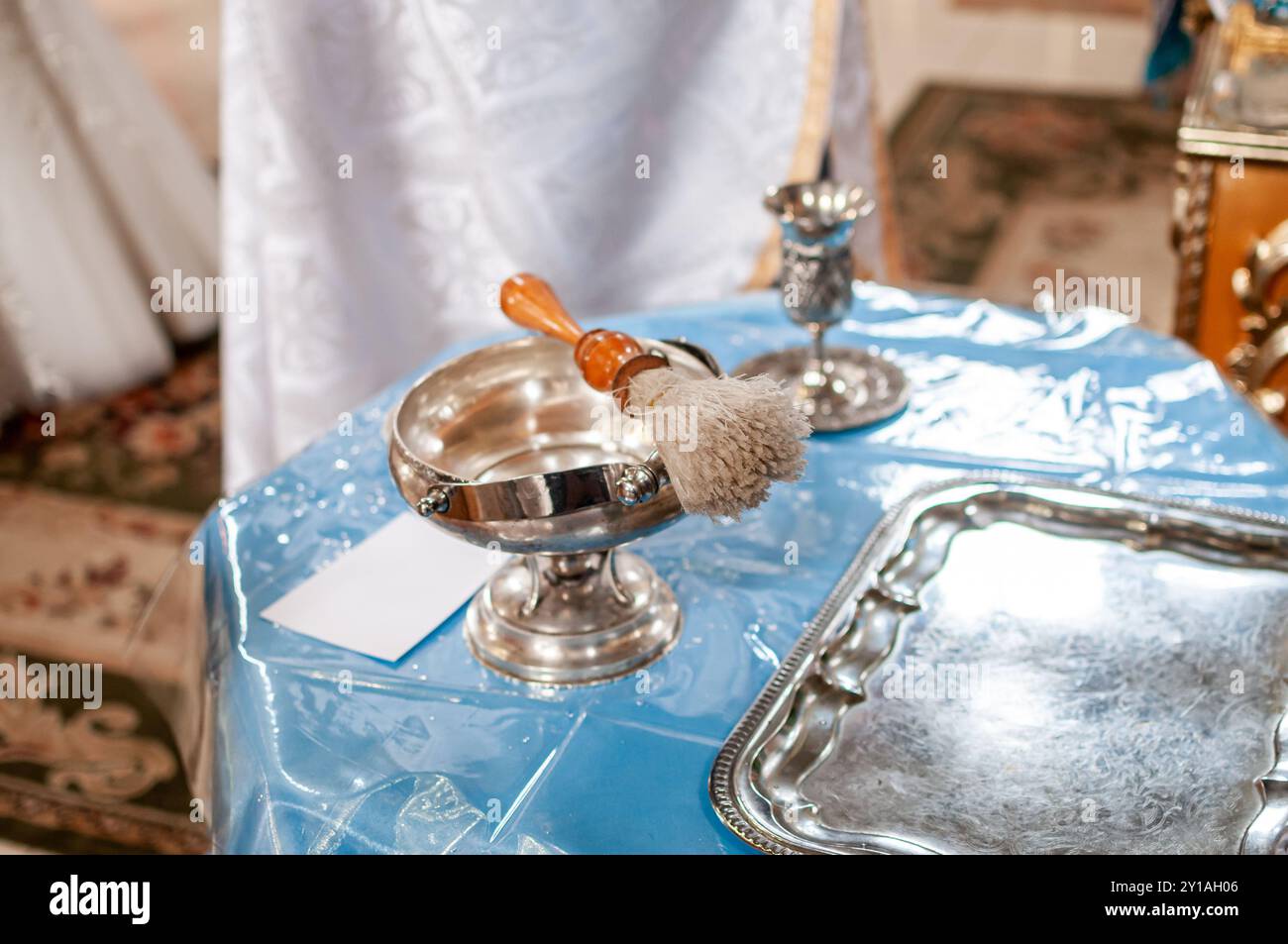 Elegant Sacramental Setup Featuring Holy Water Ritual Elements Stock ...