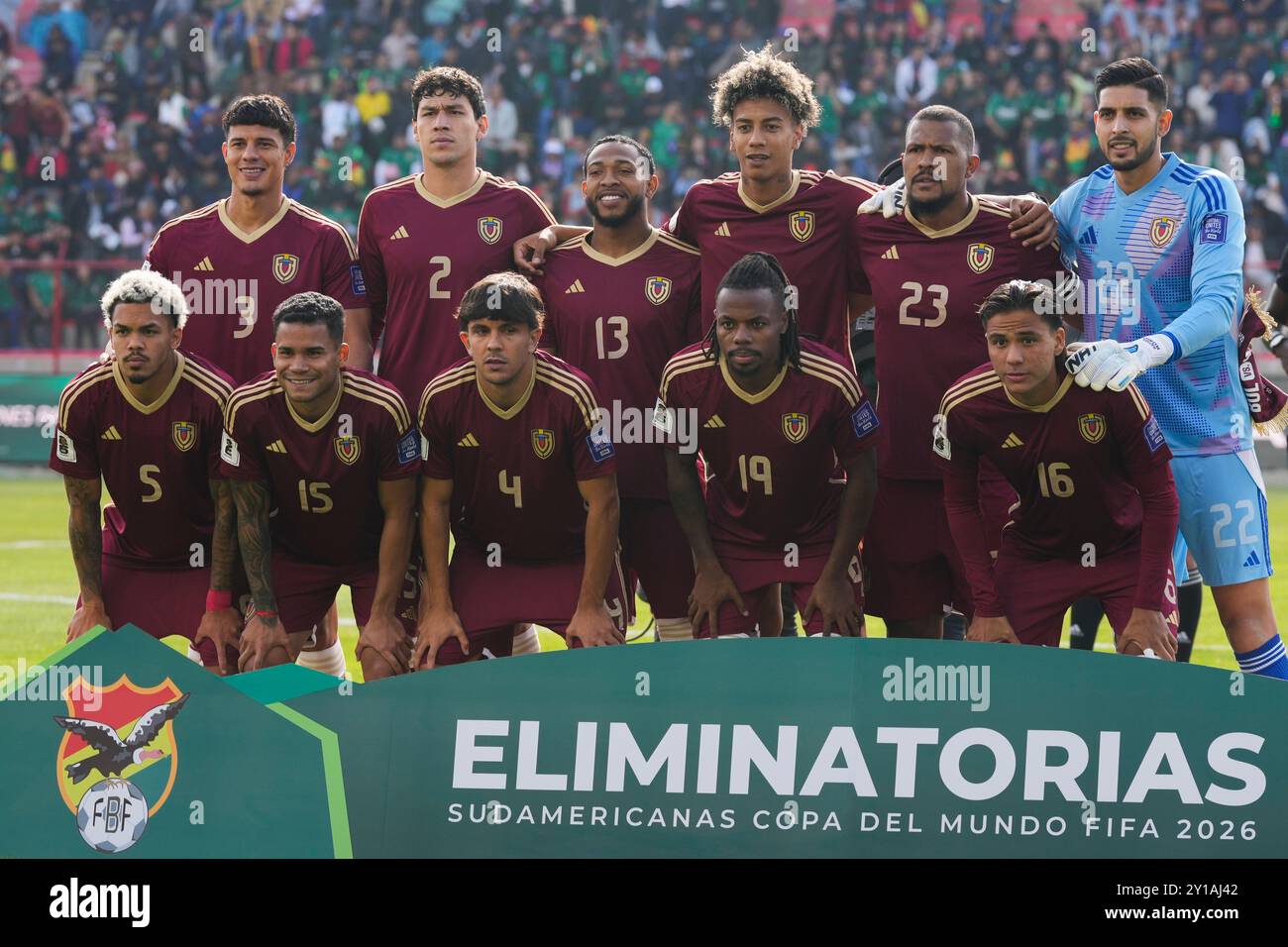 Venezuela's players pose for a team photo before a qualifying soccer ...
