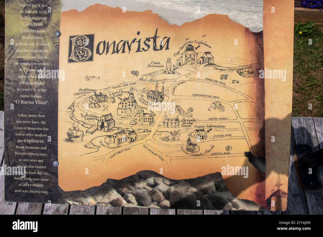 Historic map of Bonavista sign at the visitors centre on Roper Street ...