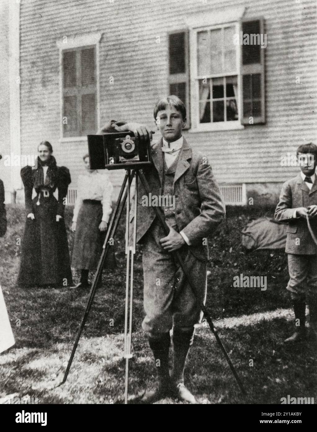 Franklin D. Roosevelt posing with his camera at the Delano homestead in ...