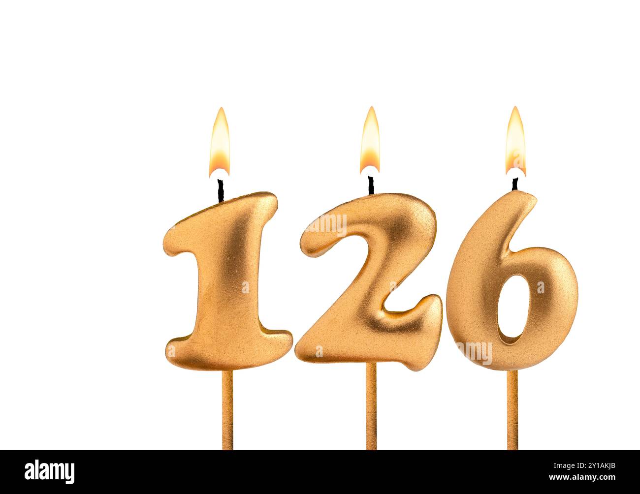 Birthday number 126 - Golden candle on white background Stock Photo - Alamy