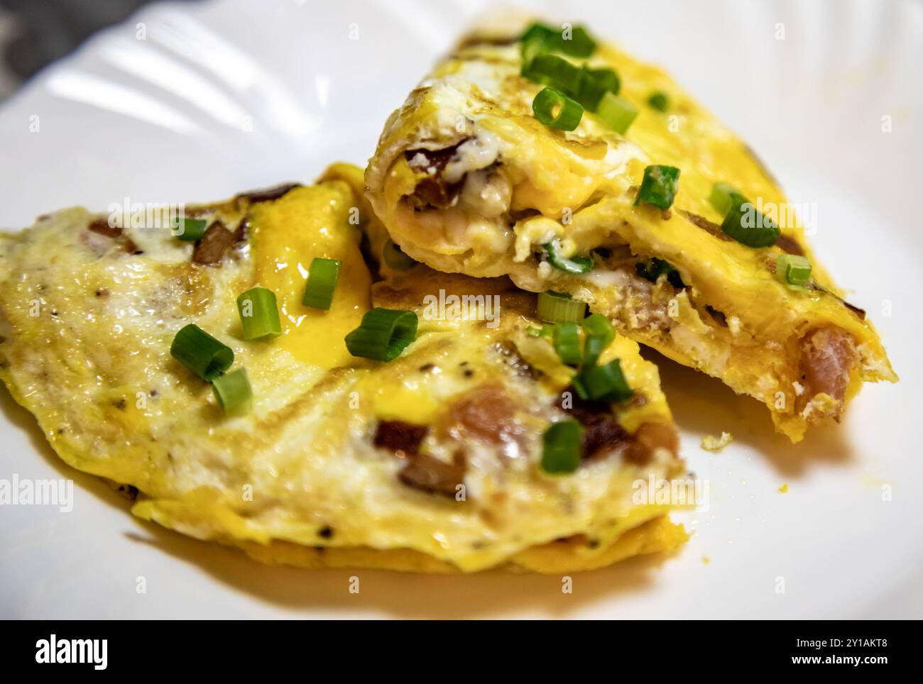 Traditional omelette with bacon and chives, real food, strong and ...