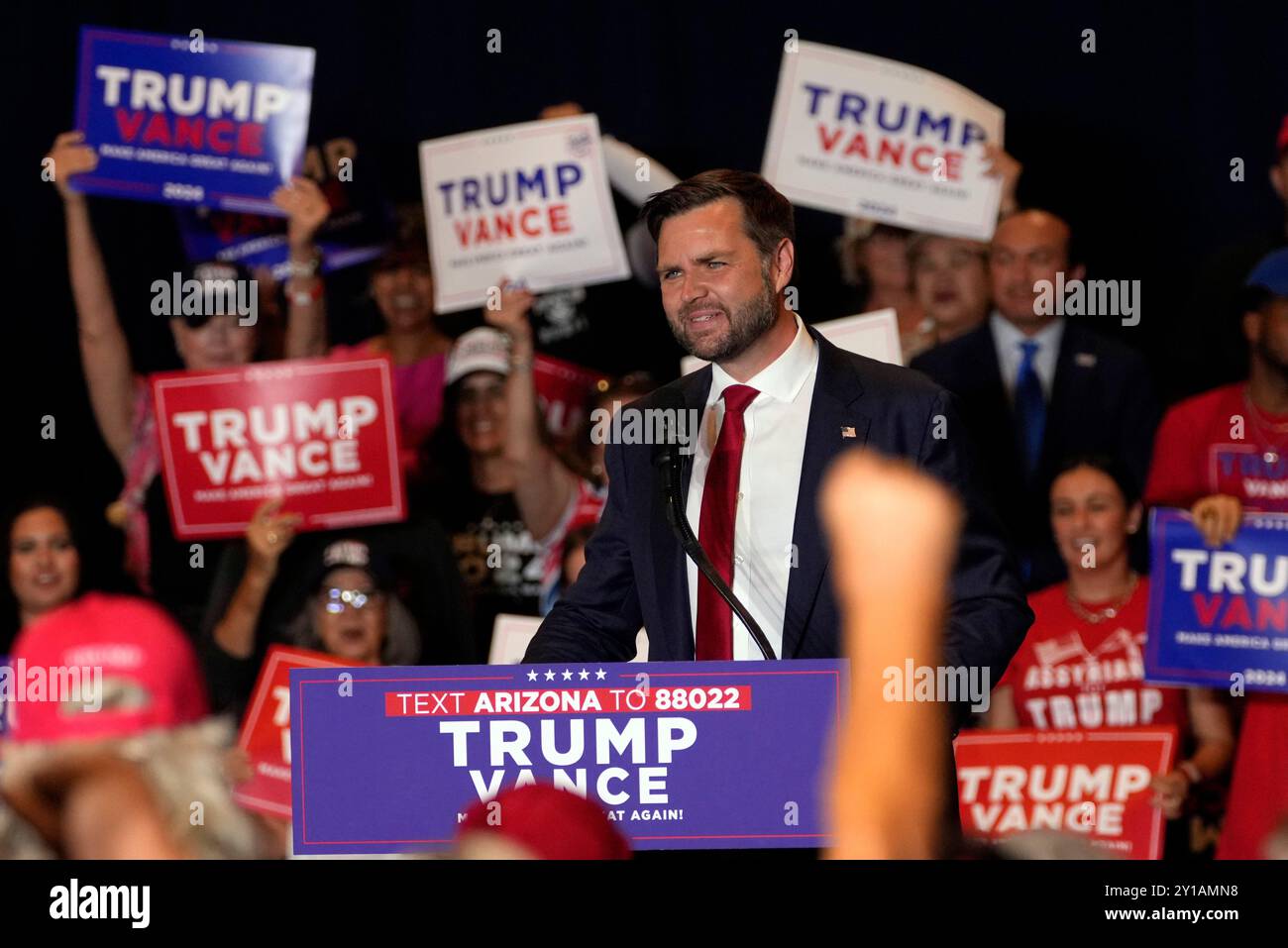 Republican vice presidential nominee Sen. JD Vance, R-Ohio, speaks at a ...