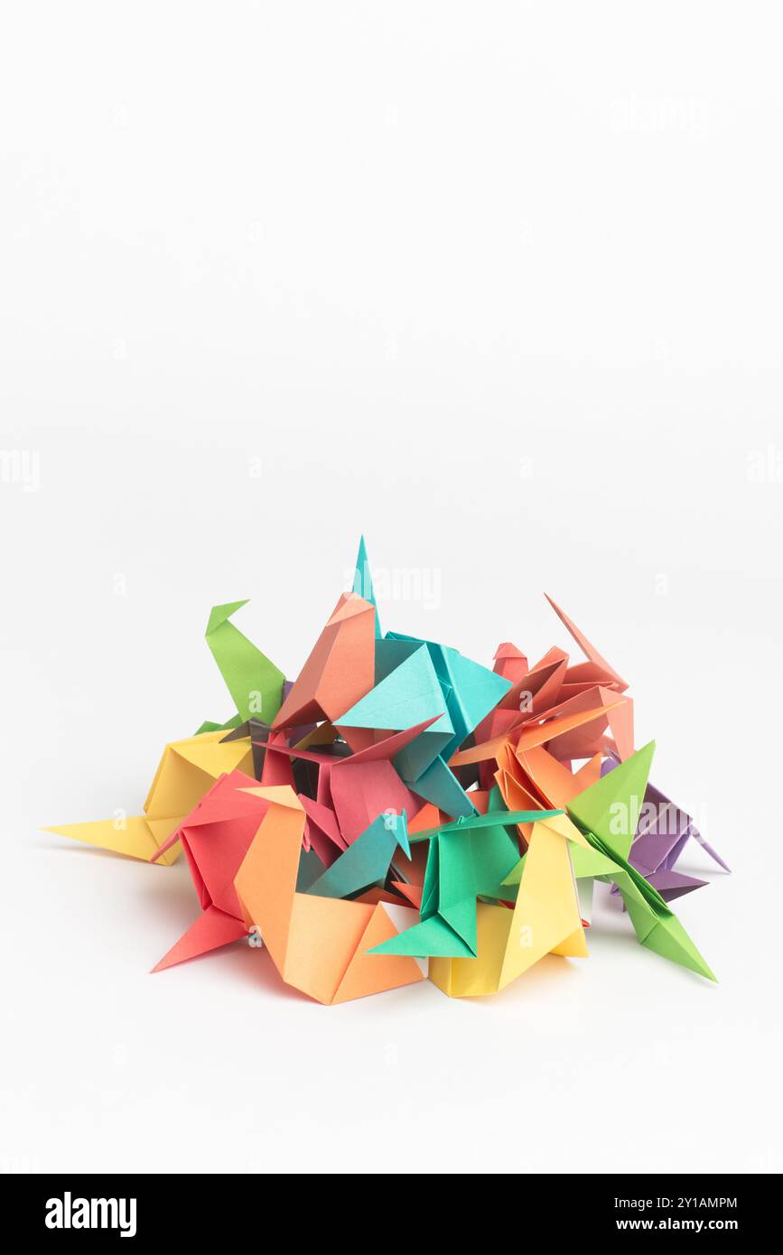 Creative, studio and stack with origami bird for handmade, geometric ...
