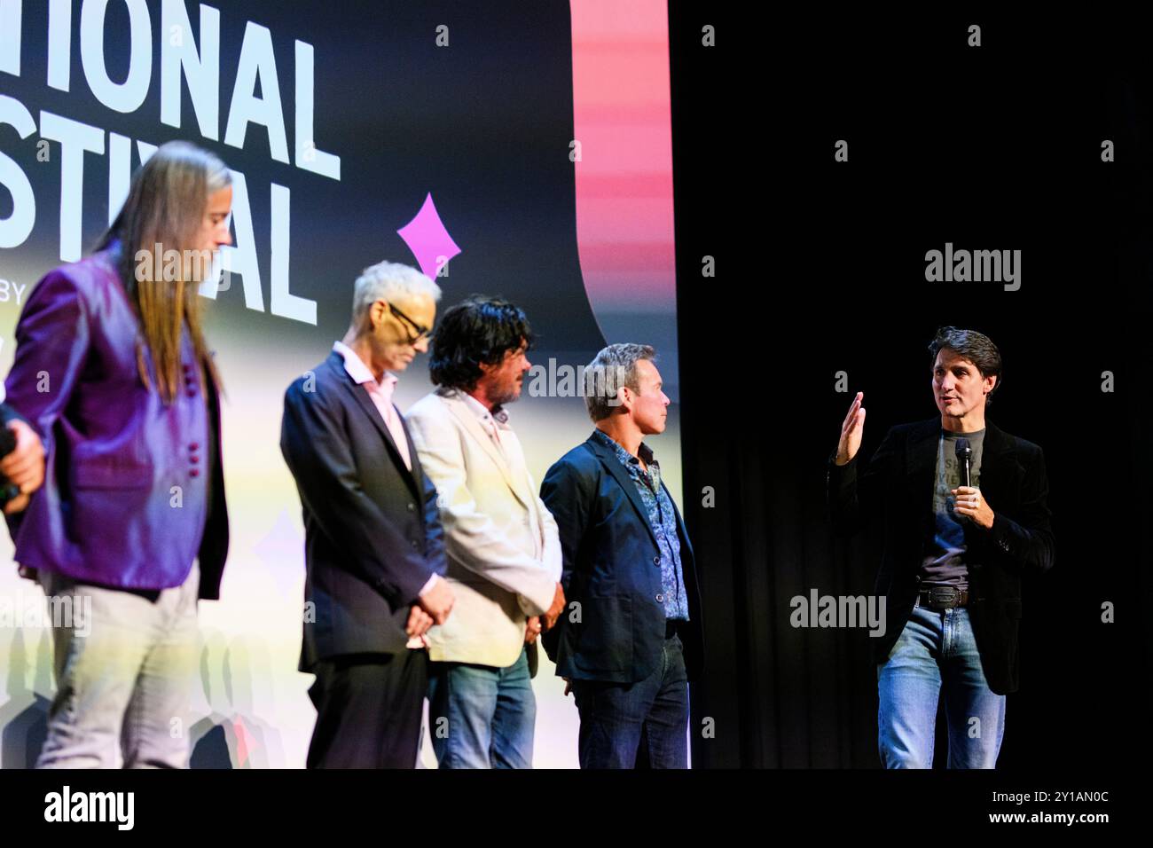 Canada Prime Minister Justin Trudeau, right, greets members of the ...