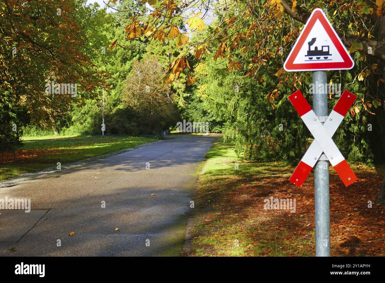 Warning sign Attention rail traffic Stock Photo - Alamy