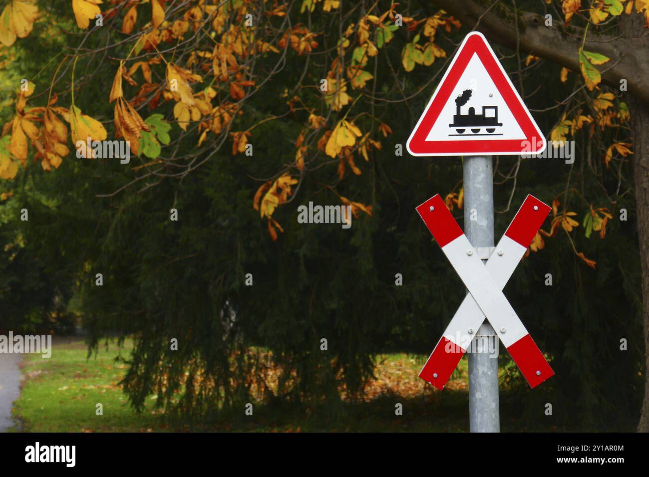Warning sign Attention rail traffic Stock Photo - Alamy