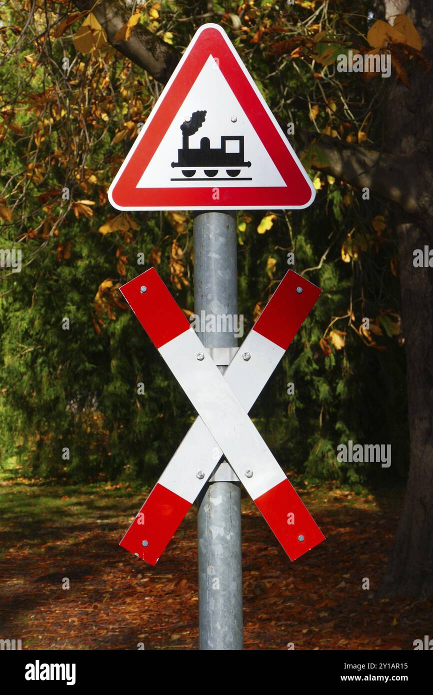 Warning sign Attention rail traffic Stock Photo - Alamy