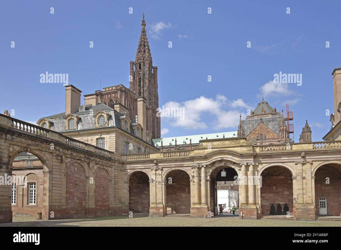 Inner courtyard of Palais Rohan and Gothic UNESCO cathedral, Strasbourg ...
