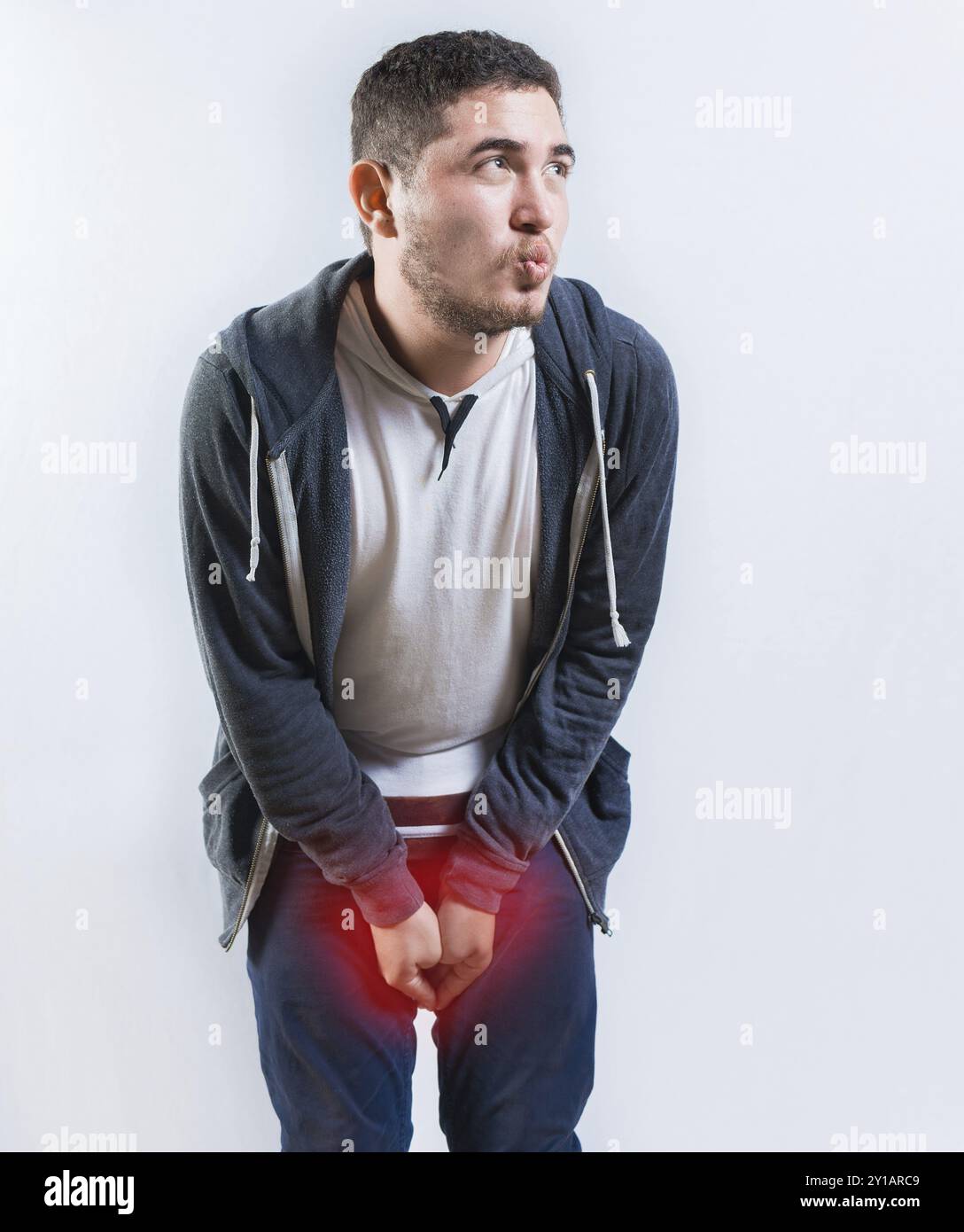 Person with cystitis and urinary problems isolated. Young man with ...