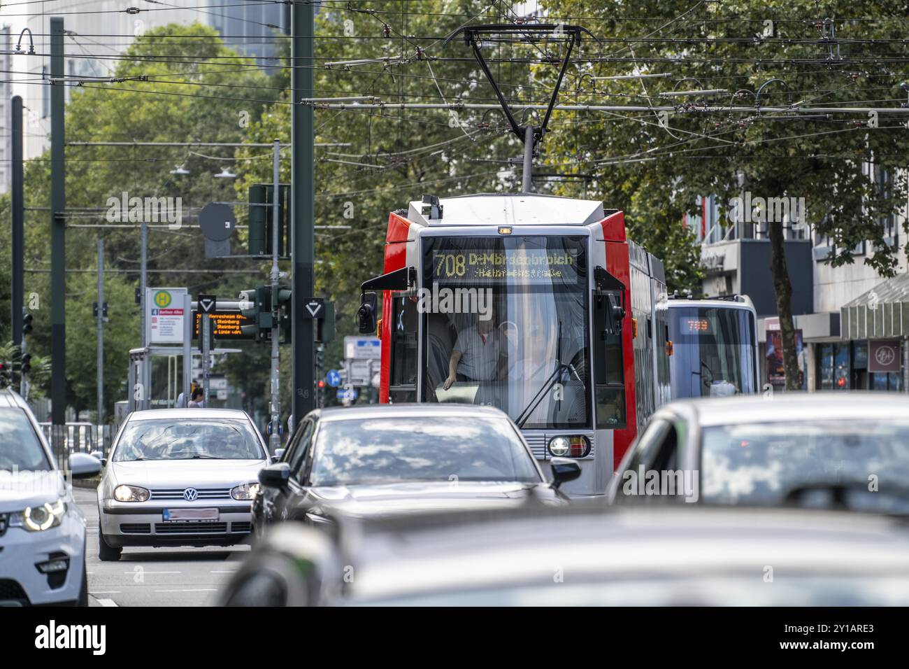 Local transport, Rheinbahn trams, on Graf-Adolf-Strasse, North Rhine ...