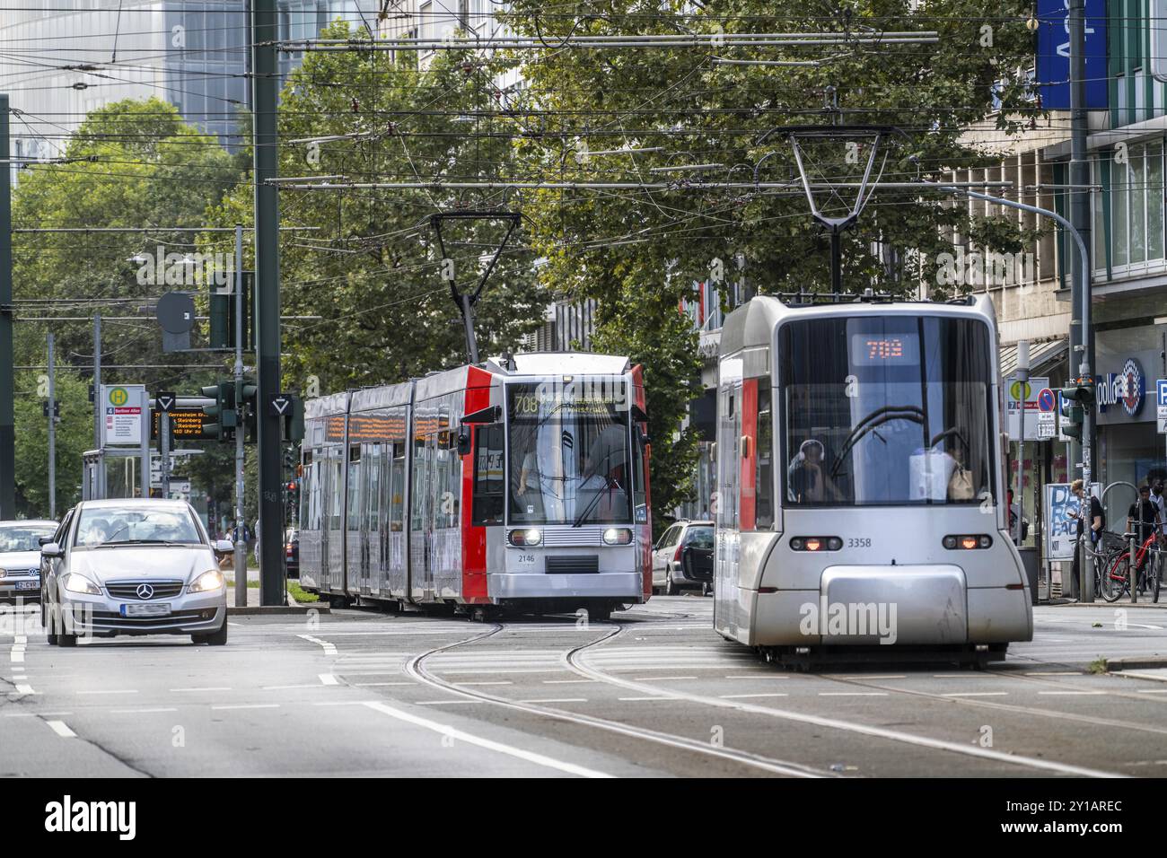 Local transport, Rheinbahn trams, on Graf-Adolf-Strasse, North Rhine ...