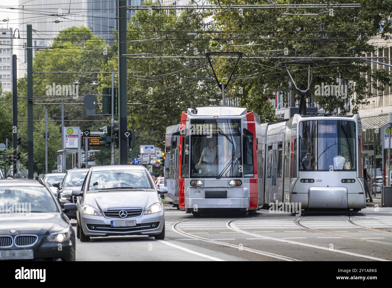 Local transport, Rheinbahn trams, on Graf-Adolf-Strasse, North Rhine ...