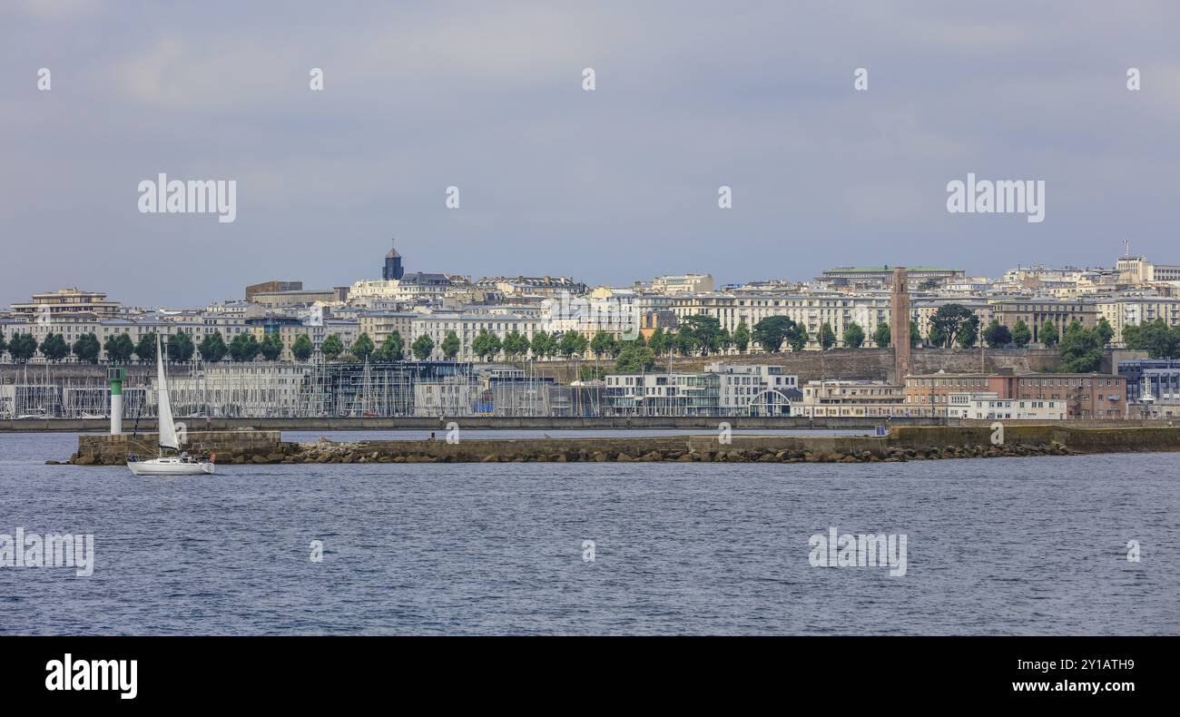 Marina and city centre of Brest, seen from the bay Rade de Brest ...