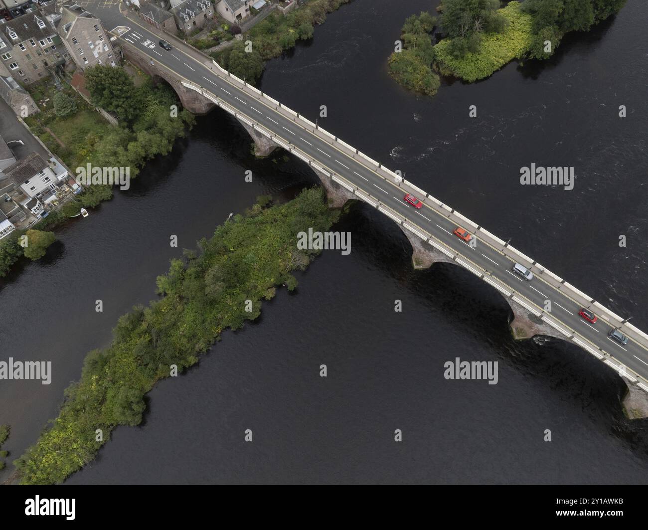 Smeaton's Bridge, stone arch bridge, drone shot, Perth, Scotland, Great ...