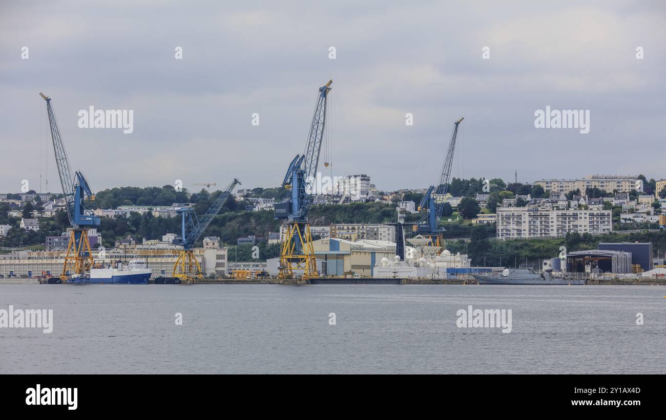 Harbour Port de Commerce Brest, seen from the bay Rade de Brest ...