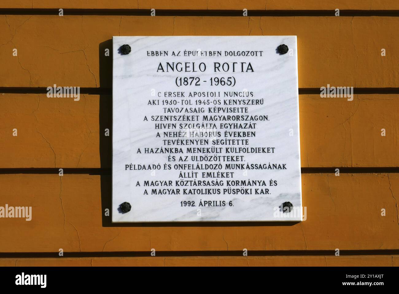 Commemorative plaque by Angelo Rotta in Budapest Stock Photo - Alamy