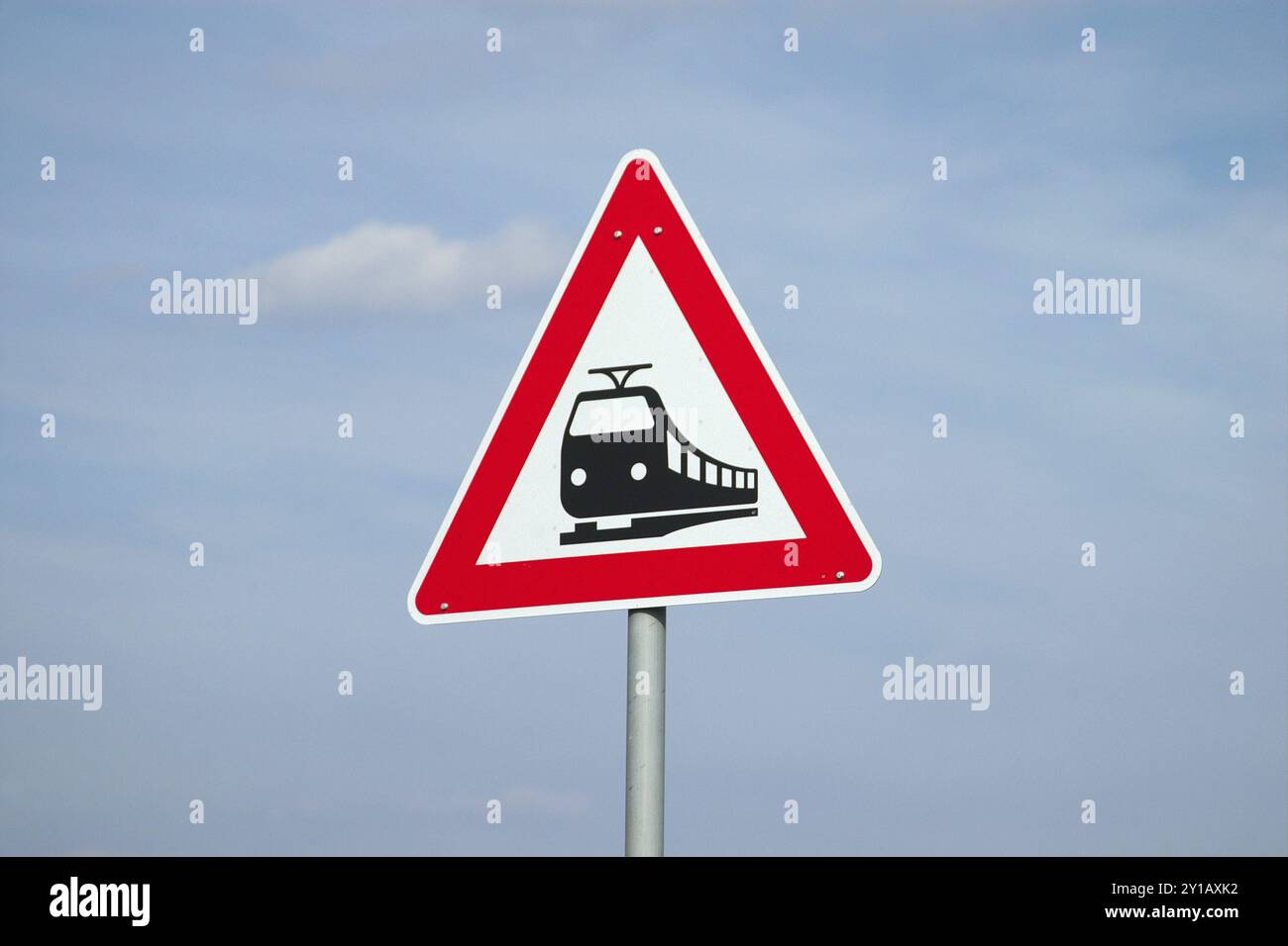 Attention railway crossing sign Stock Photo - Alamy