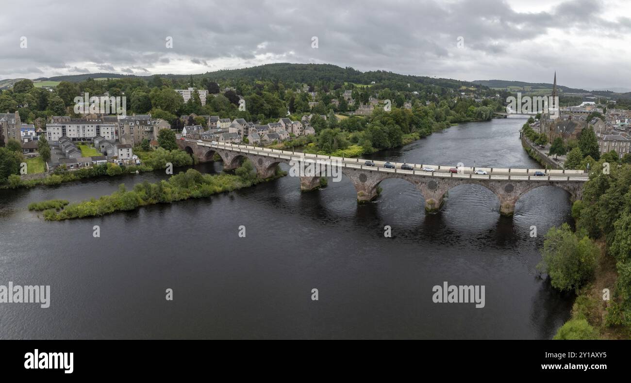 Smeaton's Bridge, stone arch bridge, drone shot, Perth, Scotland, Great ...