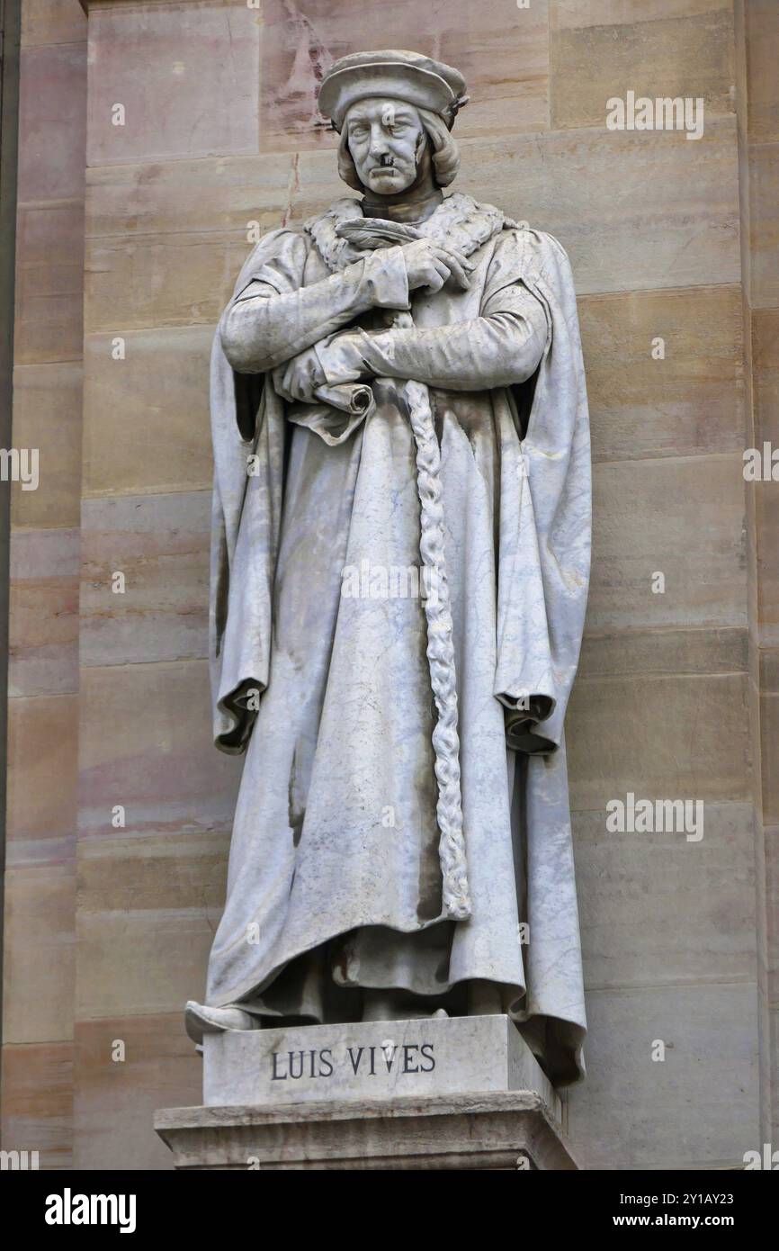 Statue of Luis Vives in front of the Spanish National Library in Madrid ...
