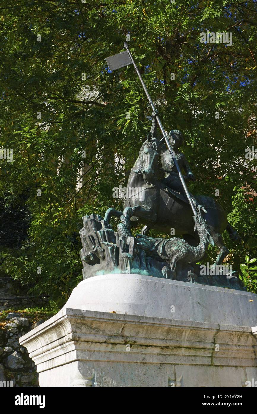 Equestrian statue of St George the Dragon Slayer in Budapest Stock ...