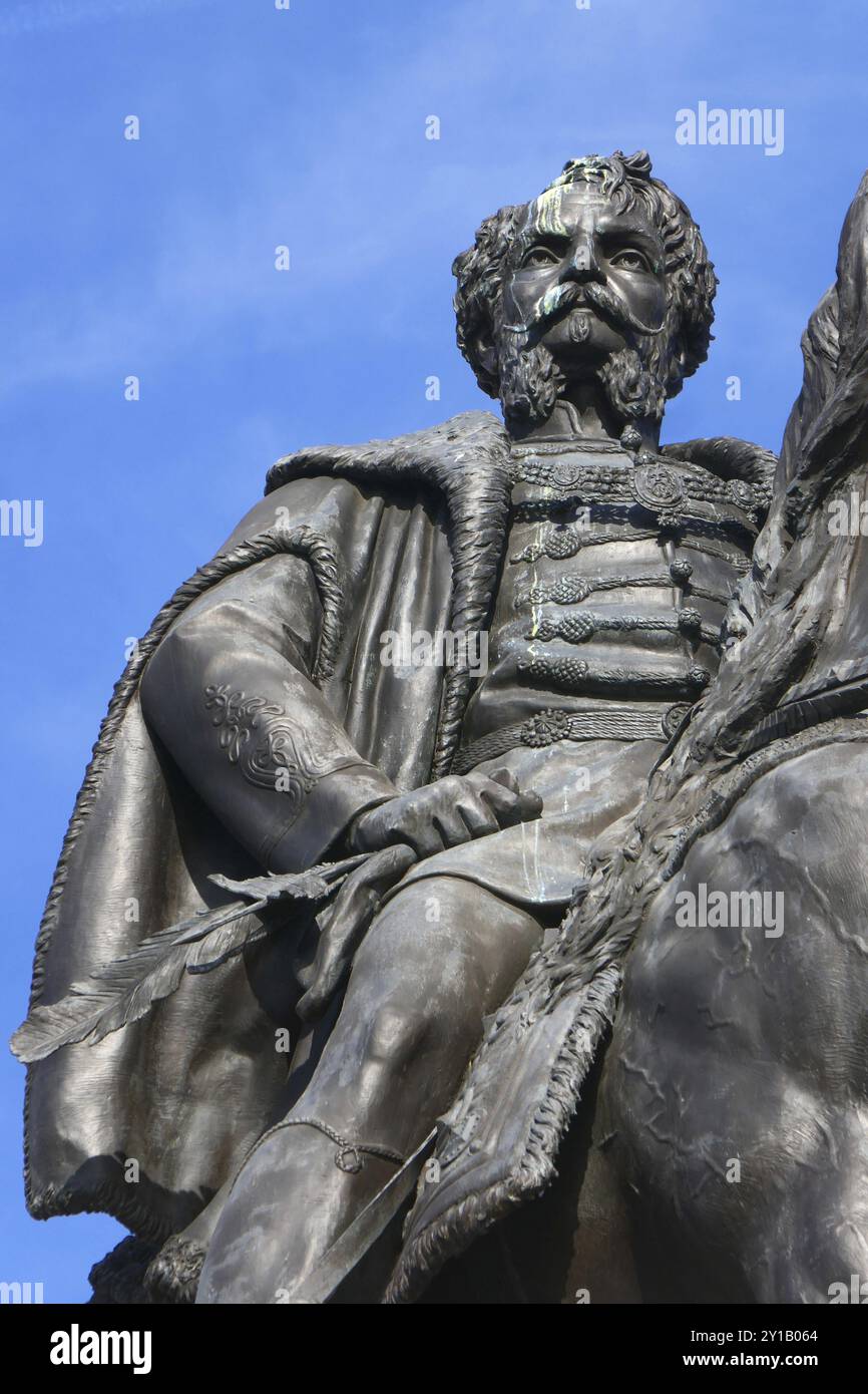 Gyula Andrassy equestrian statue in front of the Parliament in Budapest ...