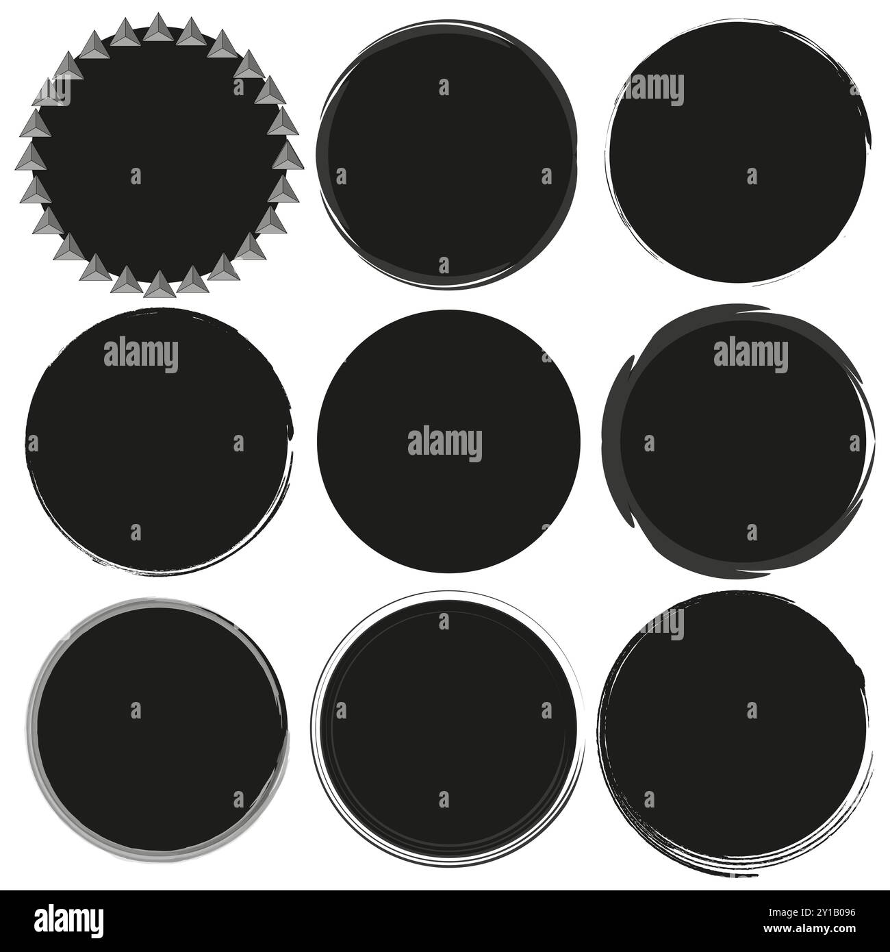 Black grunge circle frames. Abstract rough edges. Circular shapes ...