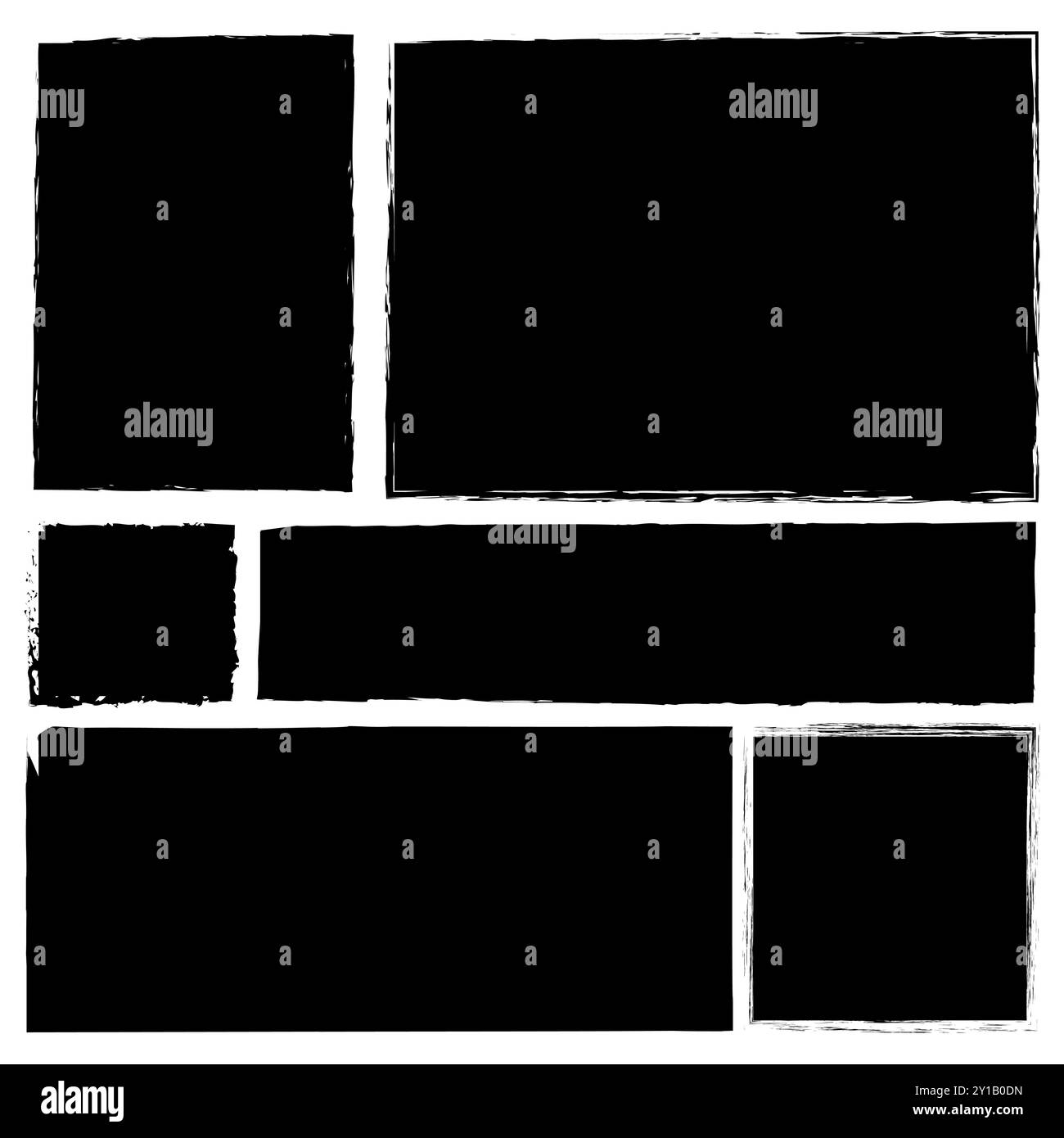 Grunge black frames. Rough distressed rectangles. Empty comic panels ...