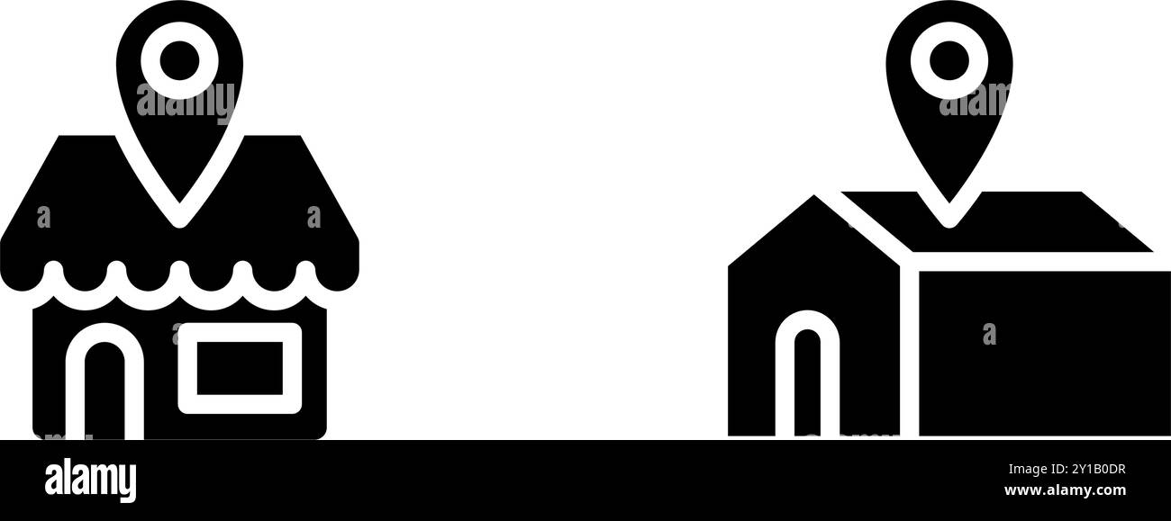 Icon solid pin location store and home, maps delivery. Editable file ...