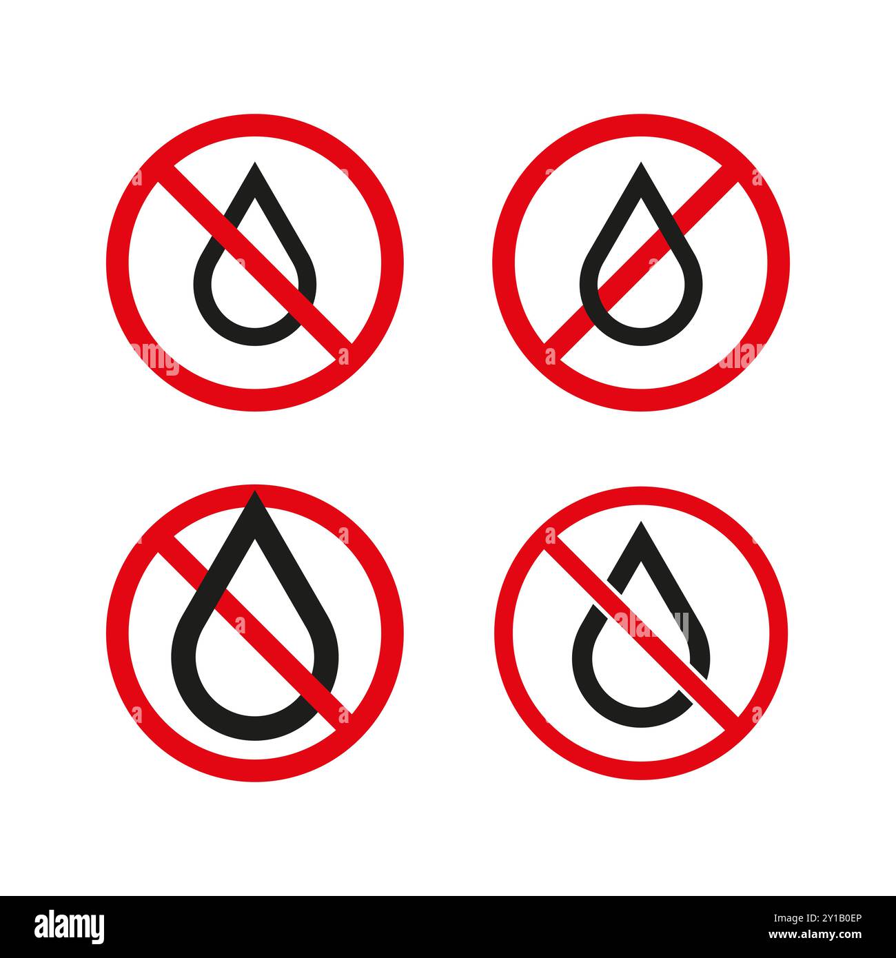 No water icon. Prohibited liquid symbol. Red and black droplet sign ...