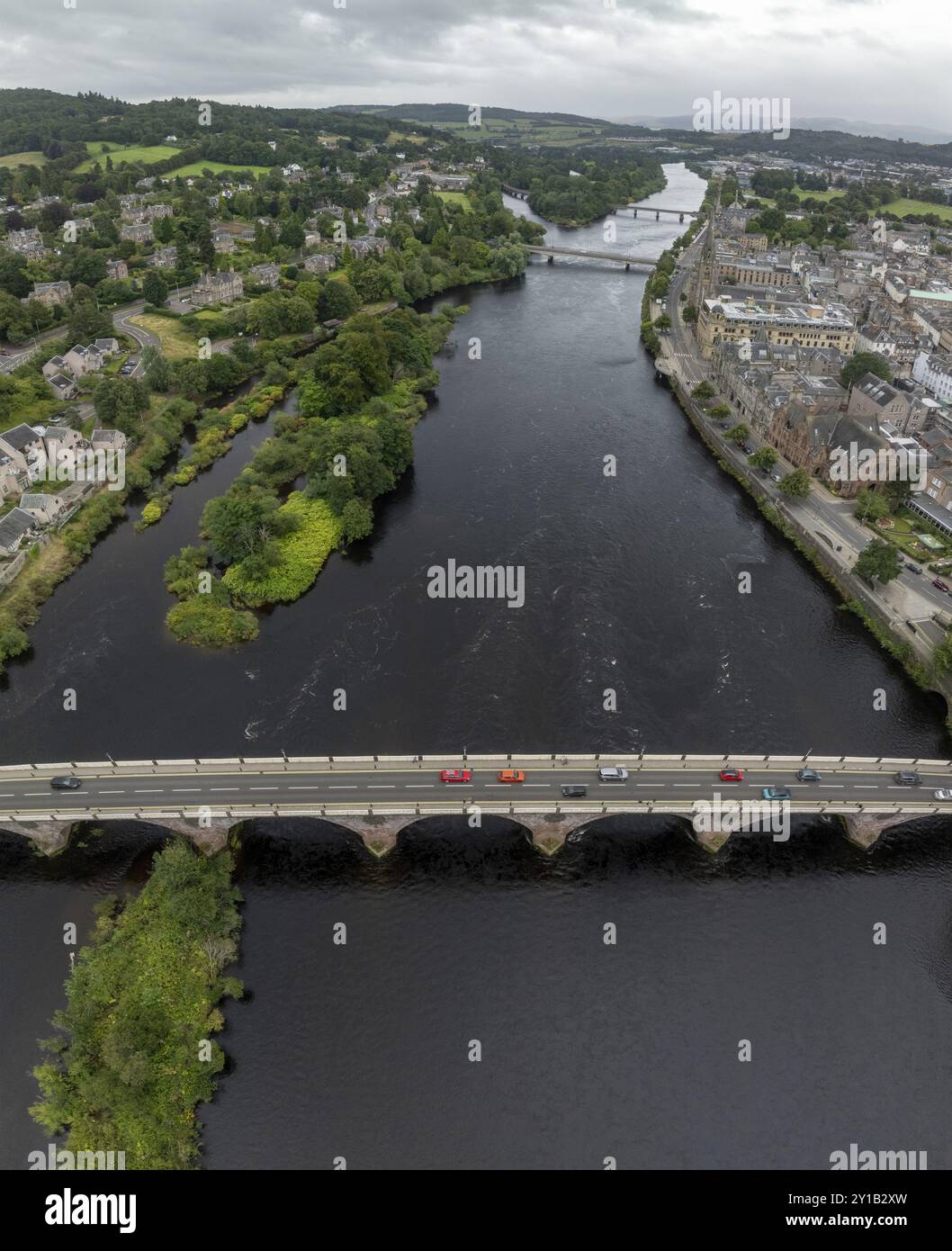 Smeaton's Bridge, stone arch bridge, drone shot, Perth, Scotland, Great ...