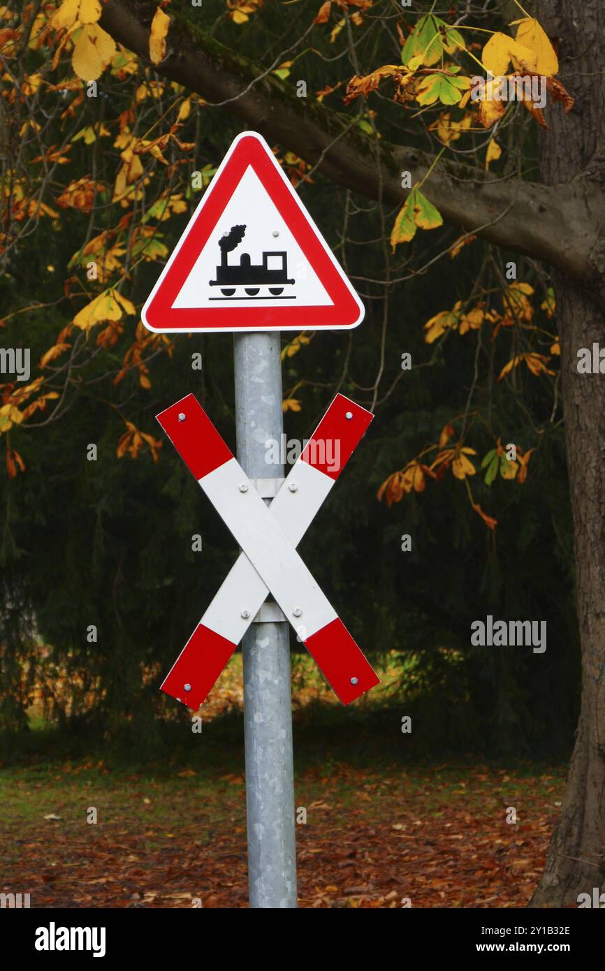 Warning sign Attention rail traffic Stock Photo - Alamy
