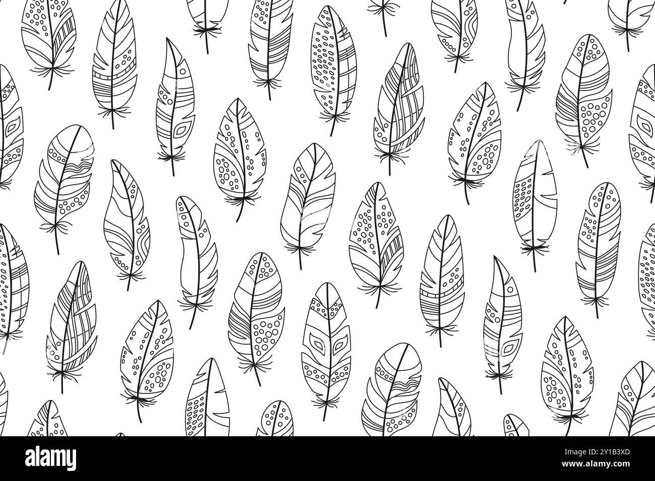 Bird feathers seamless pattern. Bohemian feather abstract boundless ...