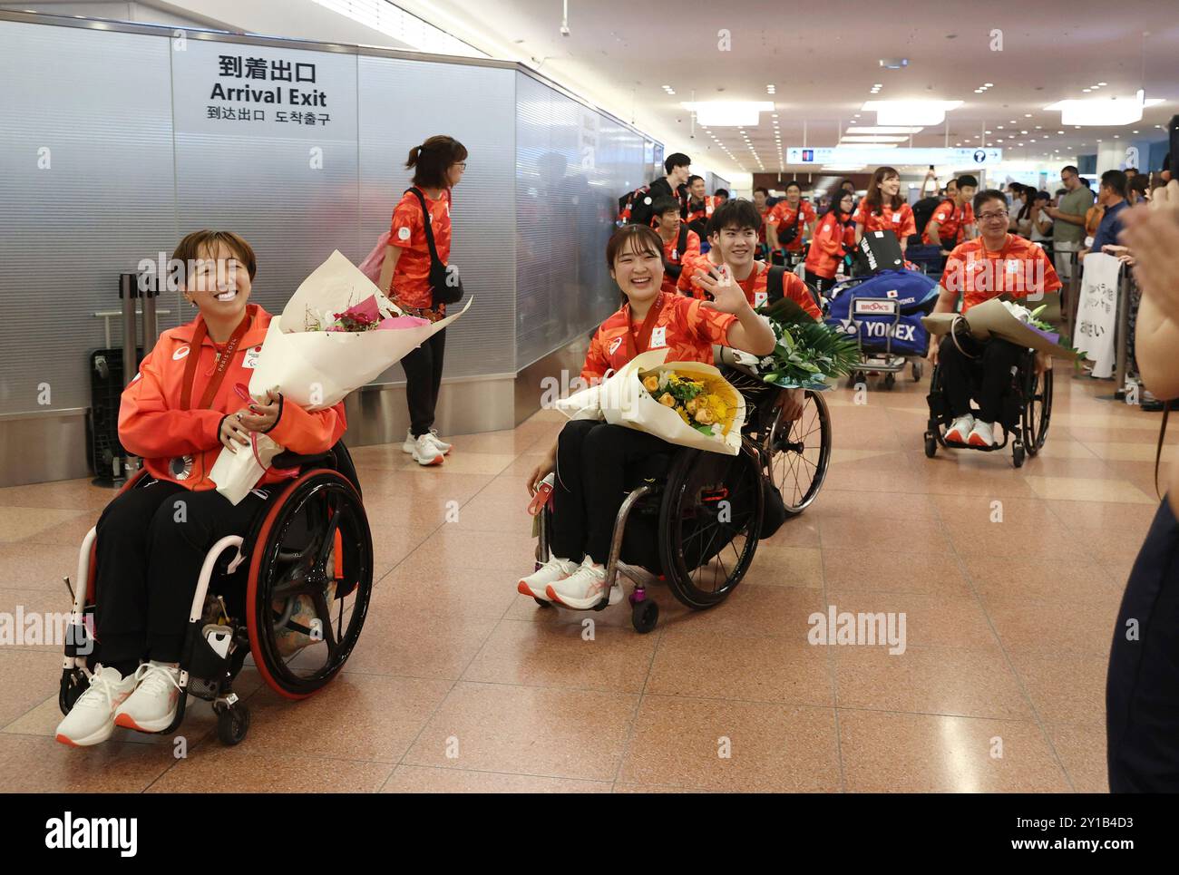 Japan's Paralympic Badminton medalists of Paris Paralympics arrive at ...