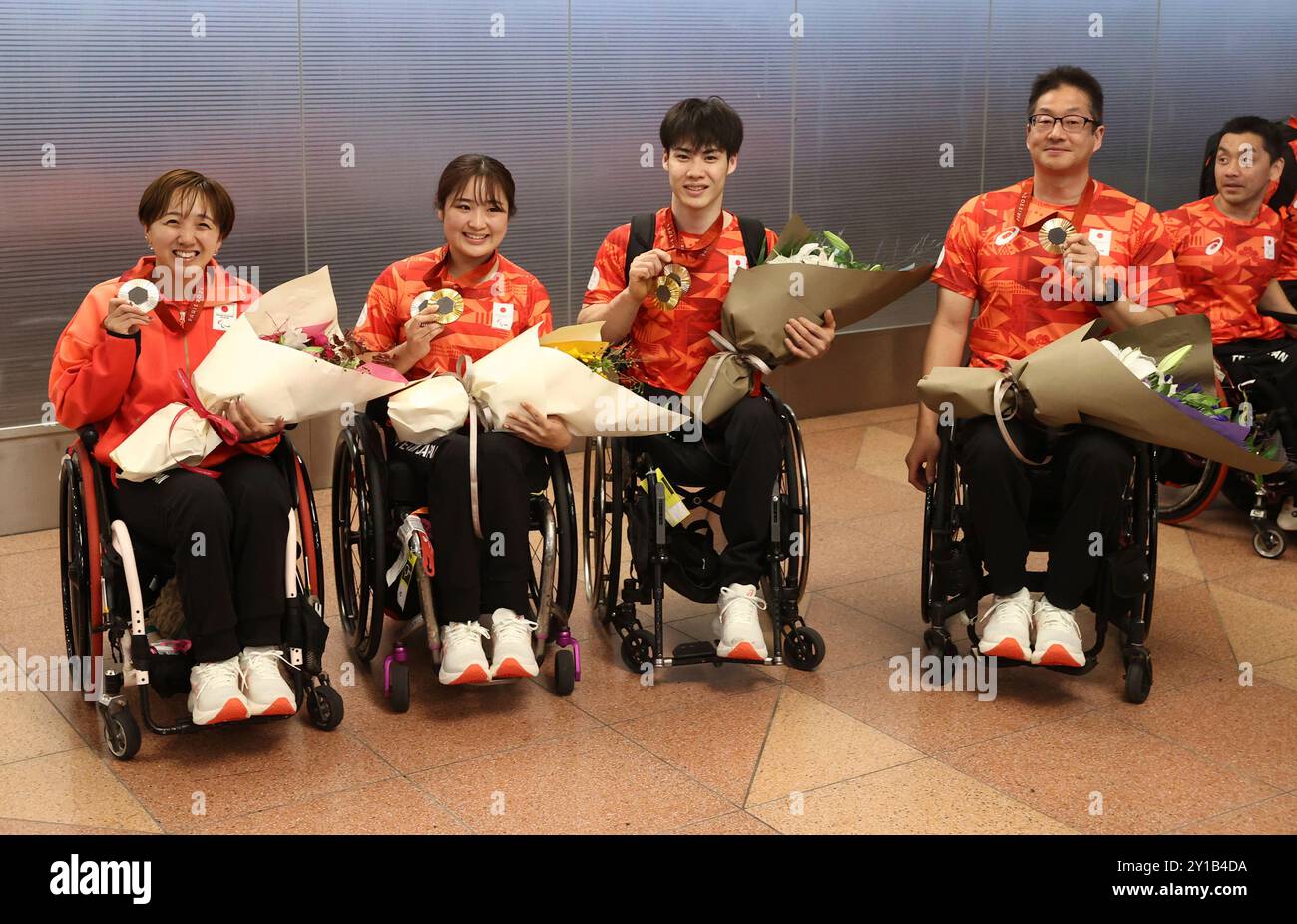 Japan's Paralympic Badminton medalists of Paris Paralympics arrive at ...
