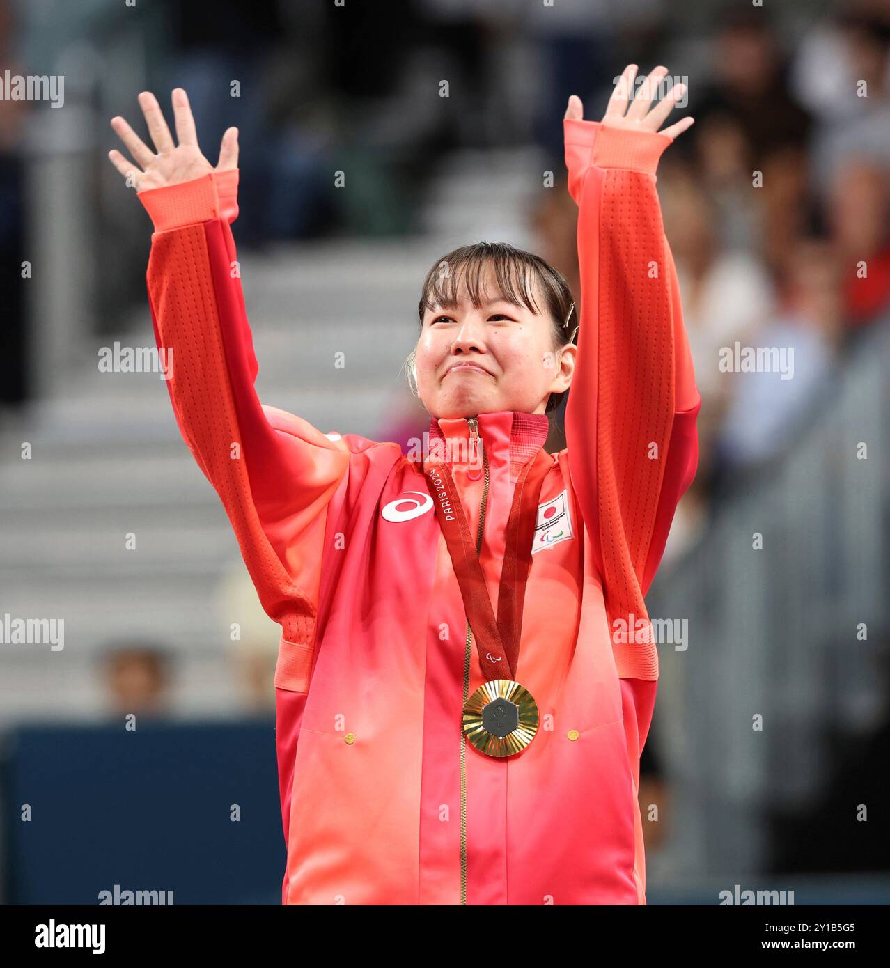 WADA Natsuki of Japan reacts during medal ceremony after for the women ...