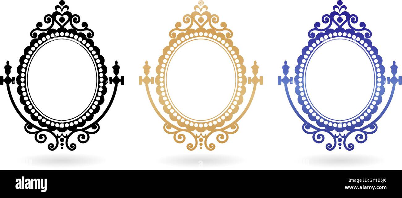 three ornamental frames with ornate designs isolated white backgrounds ...