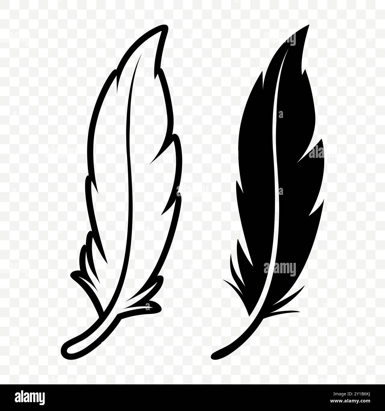 Vector Black and White Fluffy Feather Logo Icons. Silhouette Feather ...