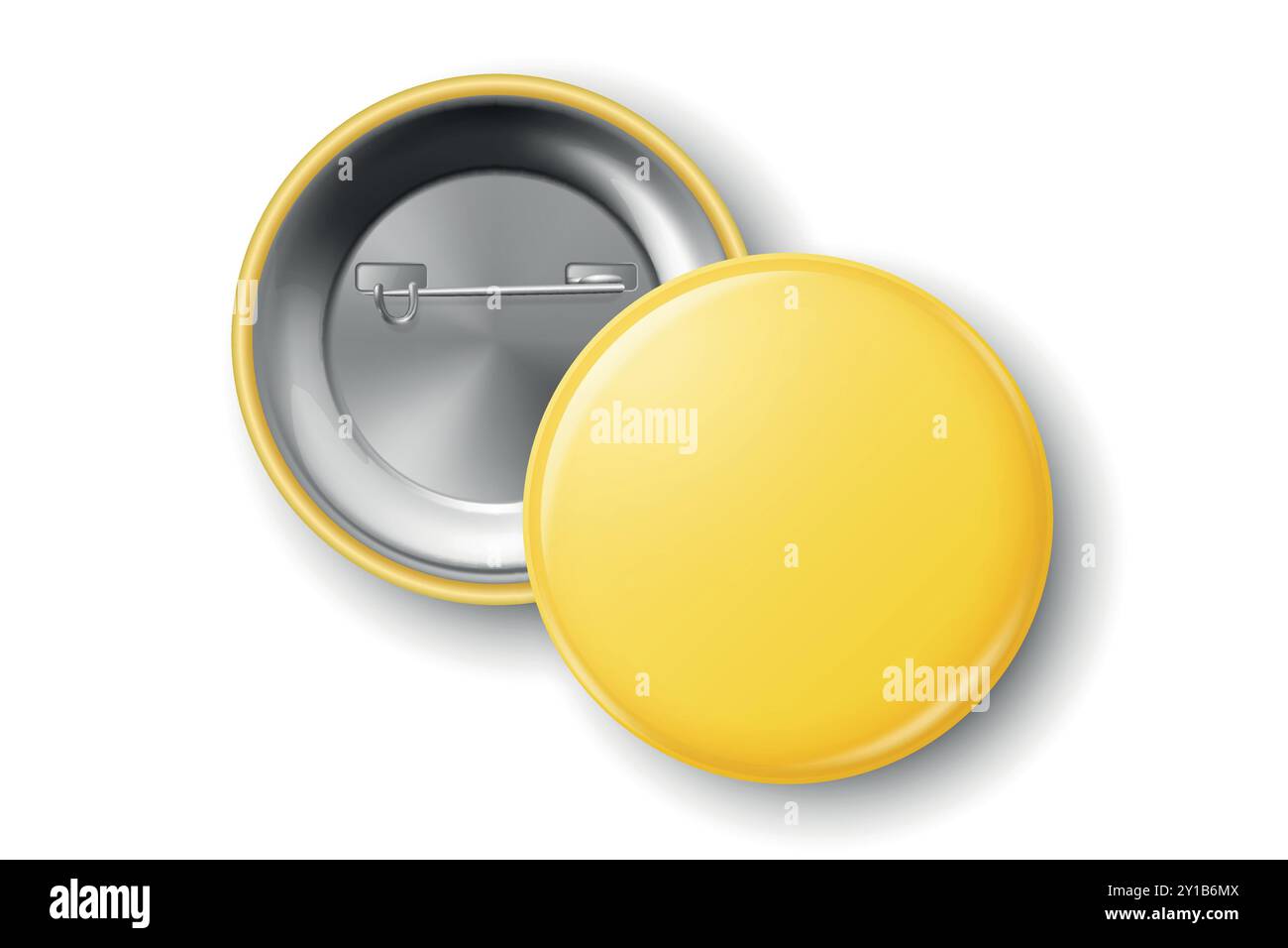 Vector 3d Realistic Yellow Blank Round Button Badge Closeup, Isolated ...