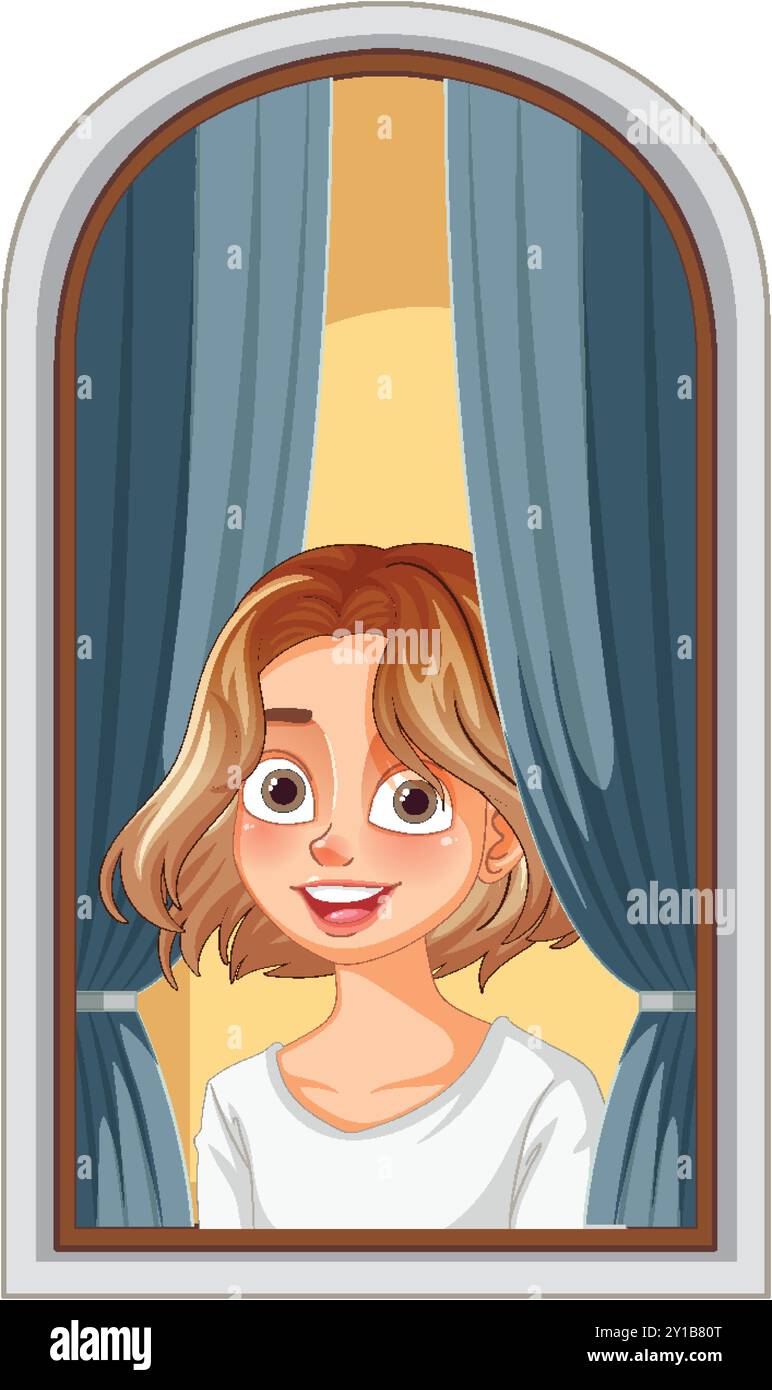 A girl smiling through an arched window Stock Vector Image & Art - Alamy