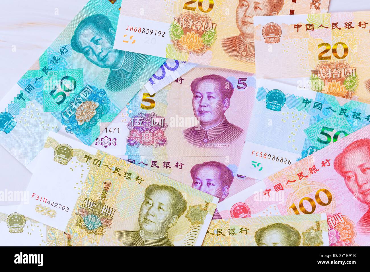 Various denominations of Chinese yuan bills have been issued by China ...