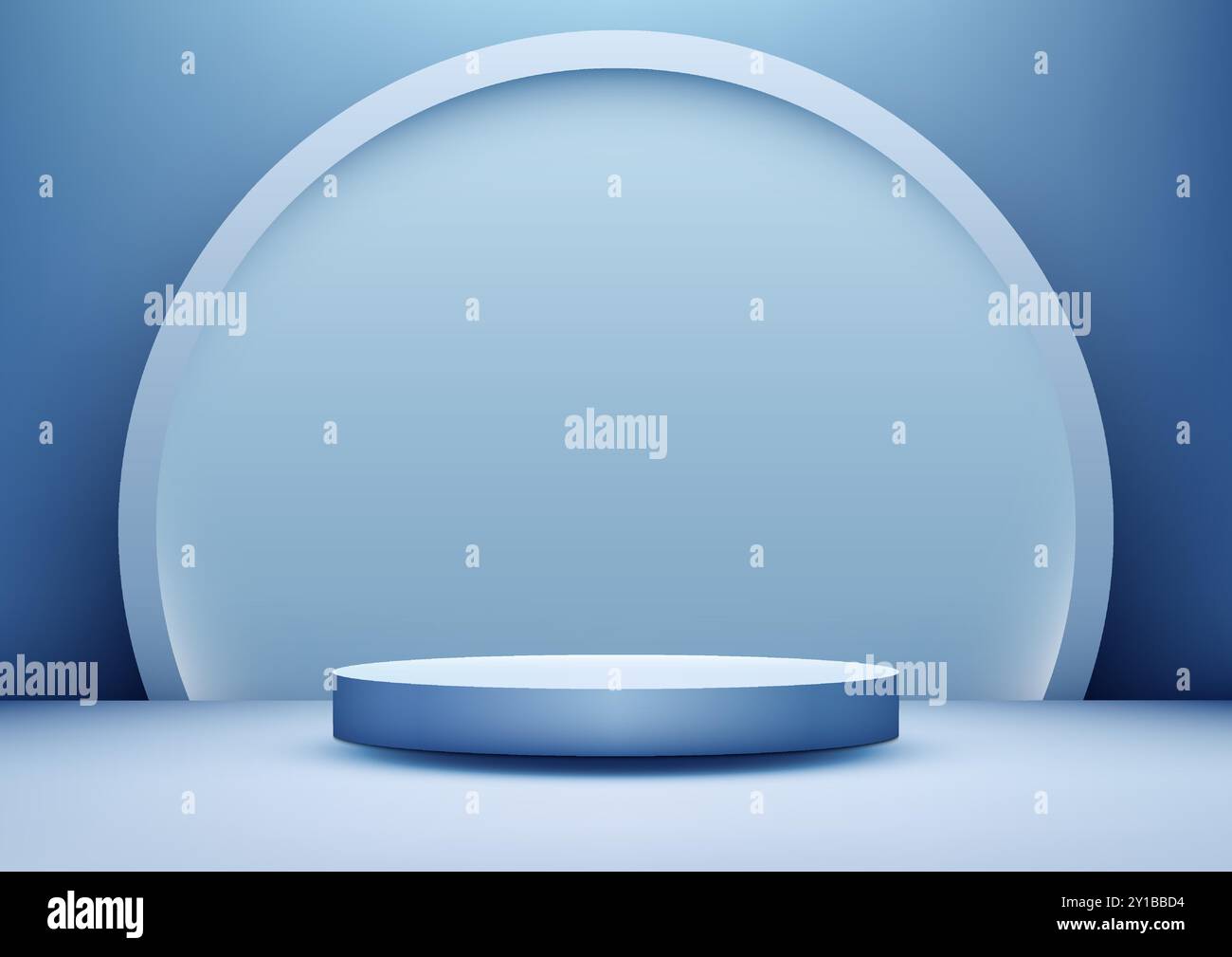minimalist 3D blue podium stage with circular arch clean backdrop for ...