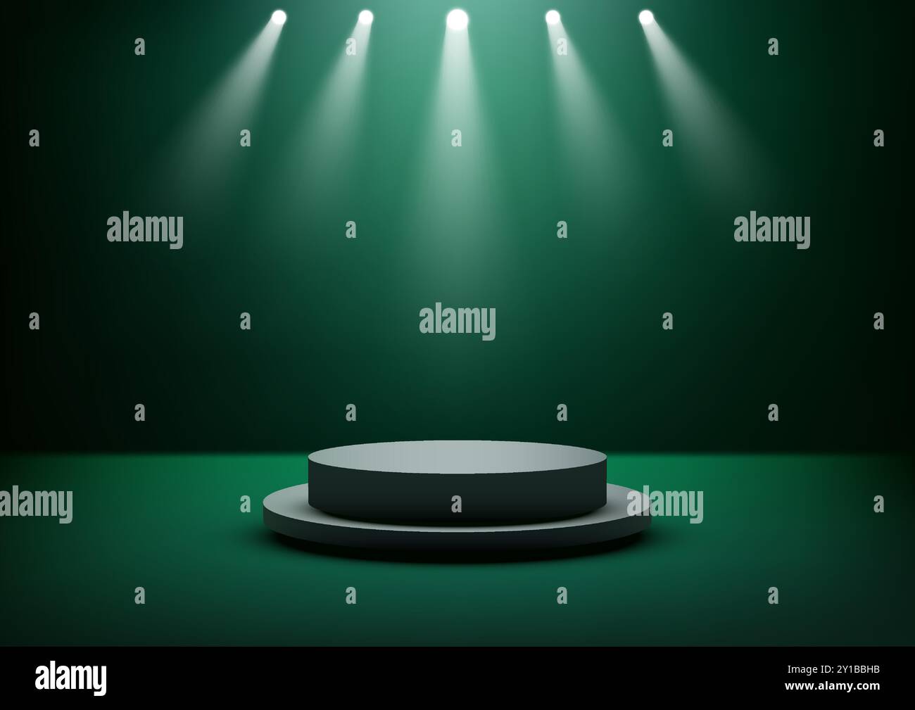 3D Circular Podium with Spotlights on Dark Green Background, Dramatic ...
