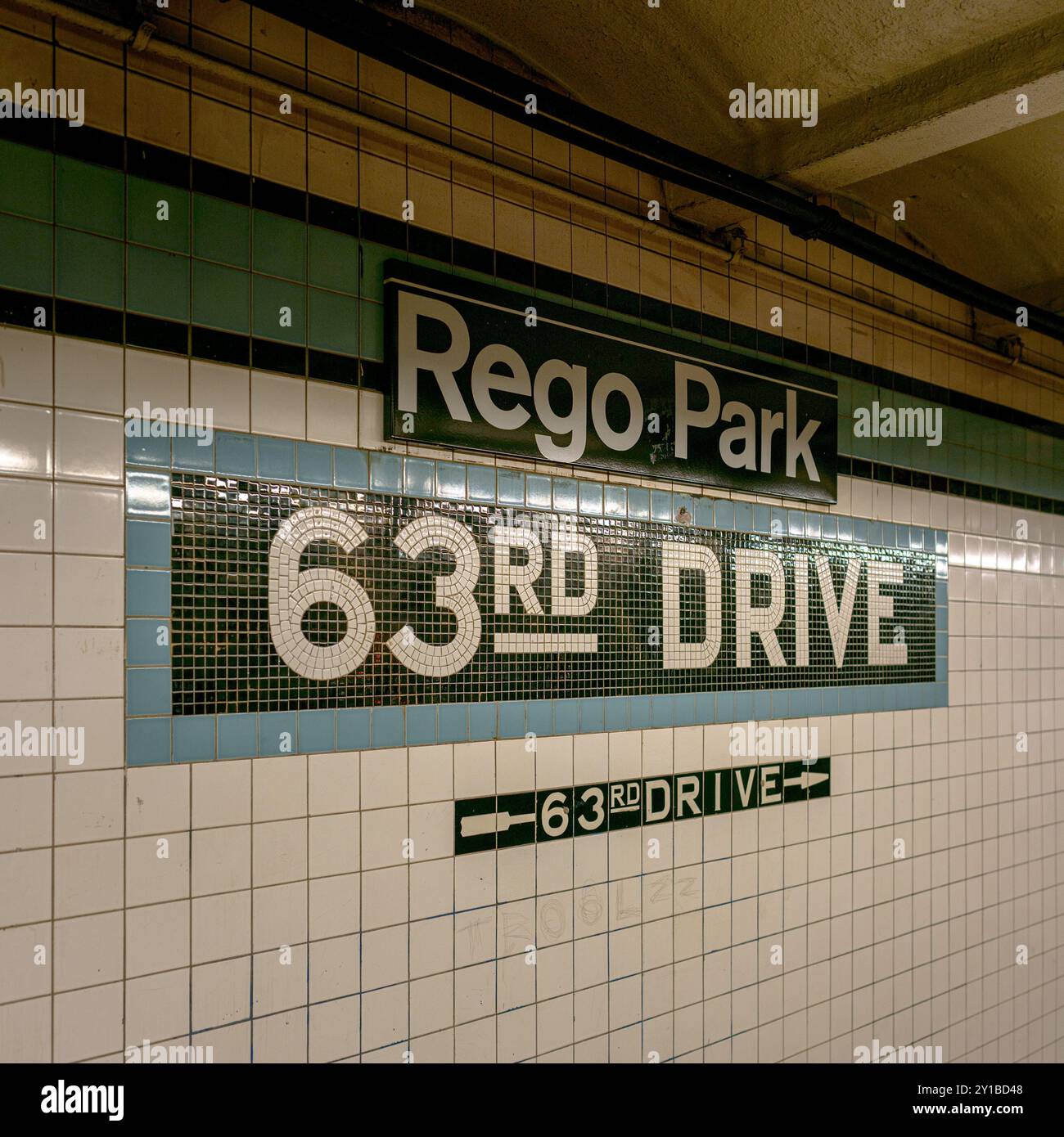 63rd Drive - Rego Park subway station sign in Queens, New York Stock Photo - Alamy