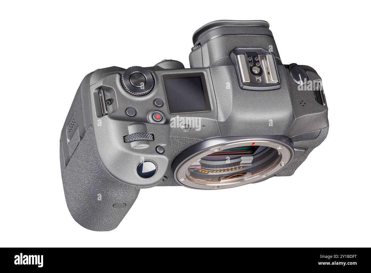 black professional mirrorless camera body isolated on white background ...