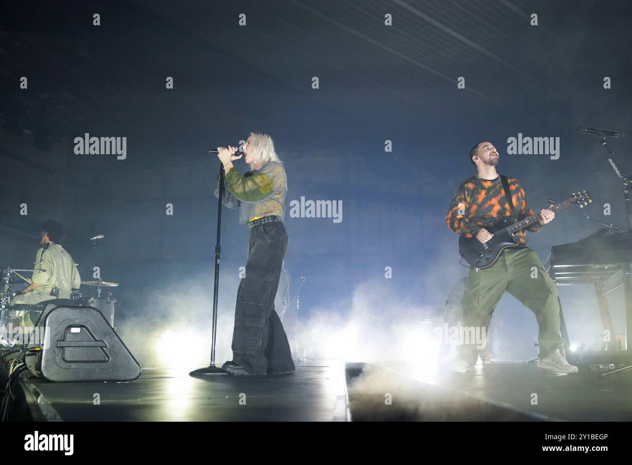 Colin Brittain, from left, Emily Armstrong, and Mike Shinoda of Linkin ...