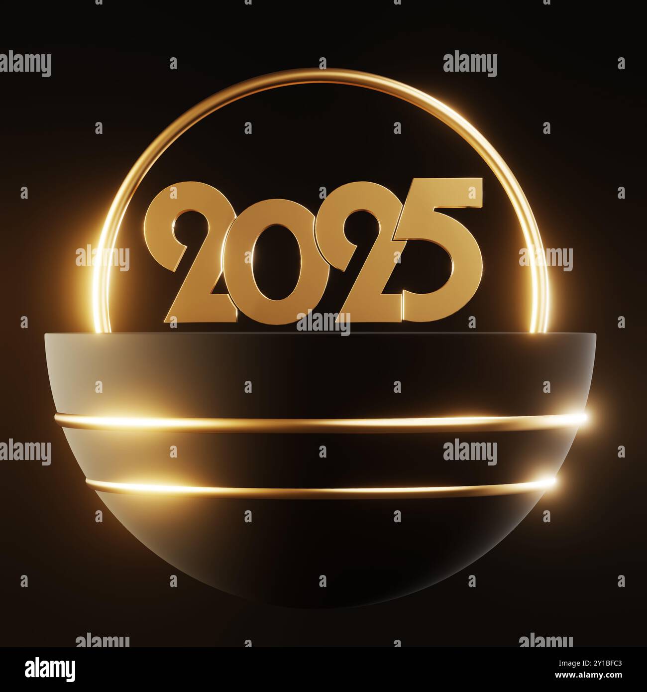 Golden 2025 on a black background with golden decoration, New Years ...