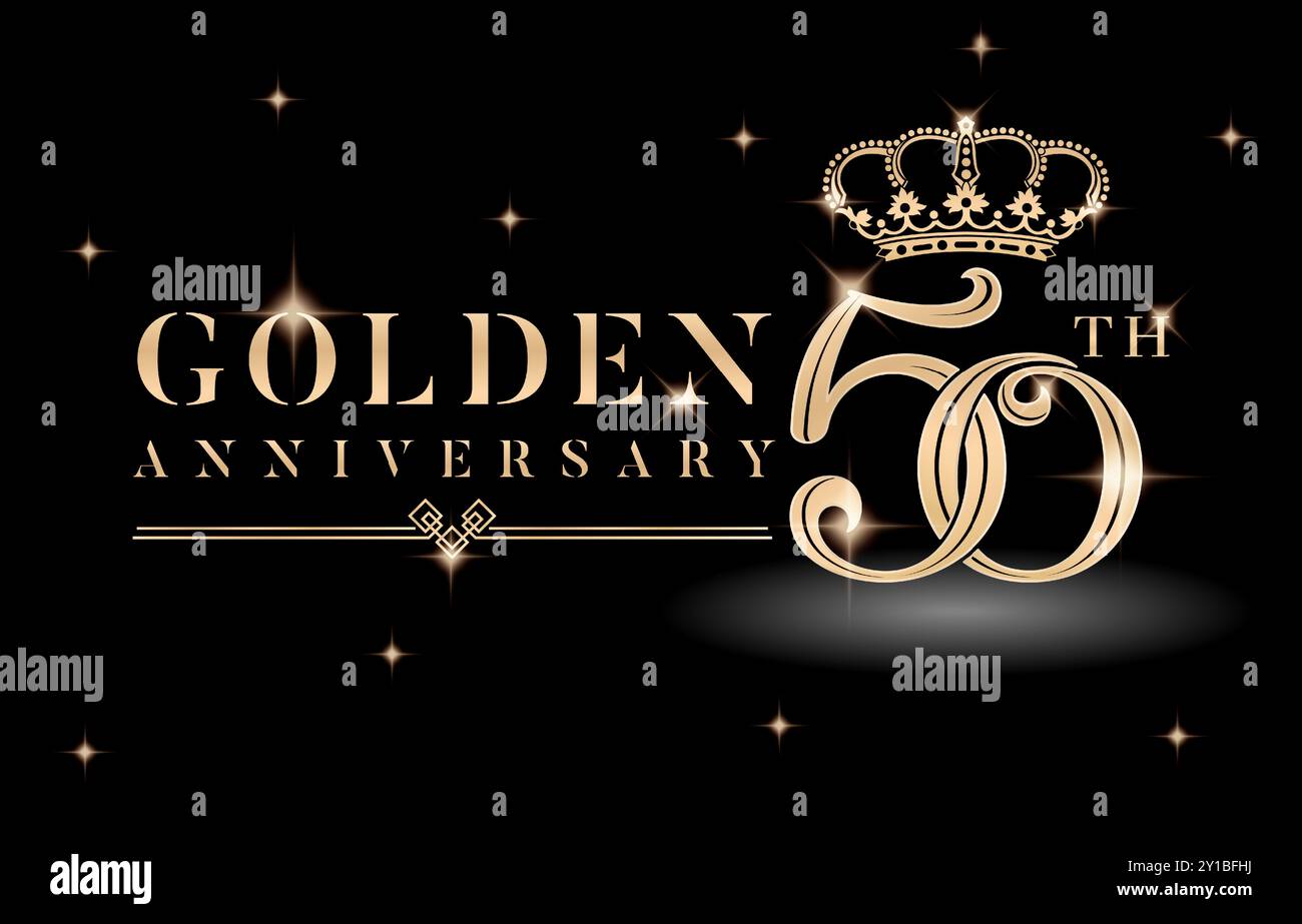 50th Golden anniversary symbol with crown and sparkling glitter ...